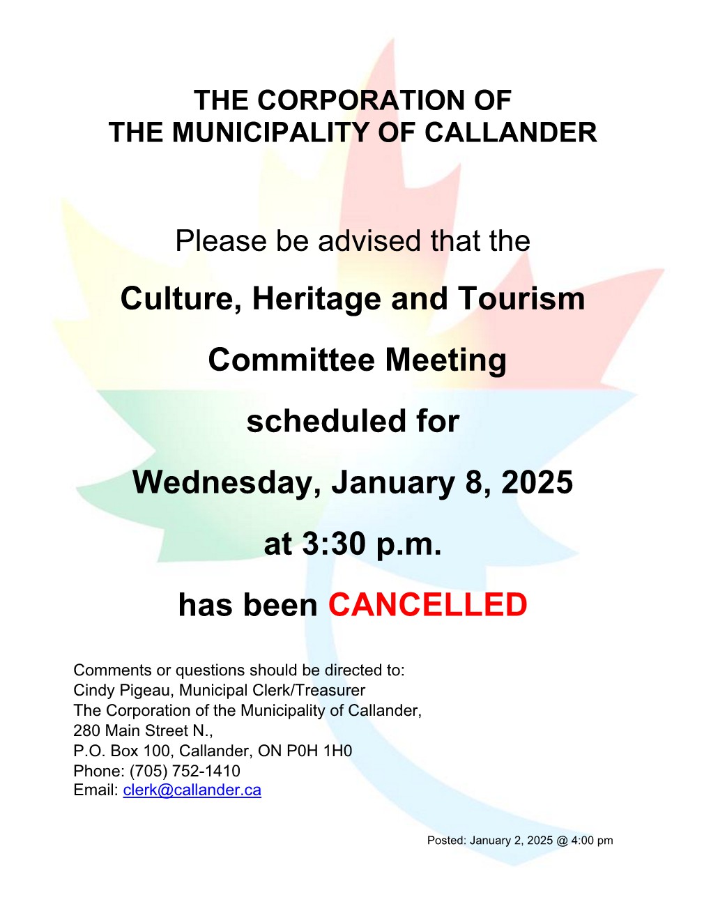 Meeting Cancelled - Culture, Heritage and Tourism Committee | News ...